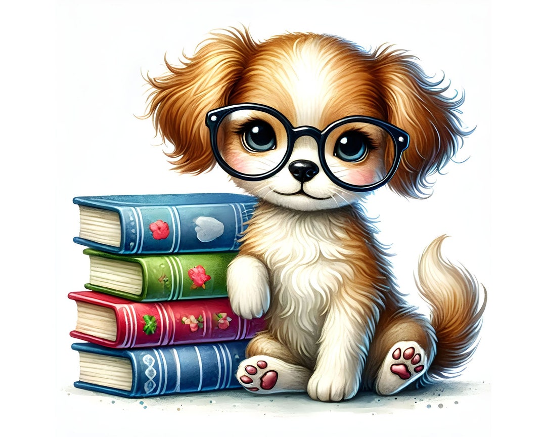 Dog With Books Clipart, Puppy Art (digital Download) - Etsy