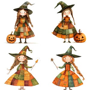 Cute Little Witch Clipart, 20 JPG, Patchwork Witch Clip Art, Card ...