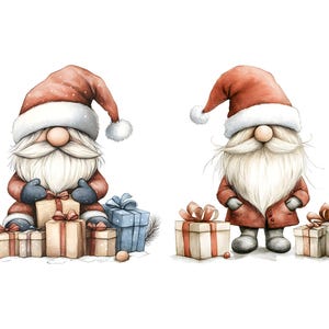 Santa Gnome With Gifts Clipart, 14 JPG, Watercolor Christmas Clip Art ...