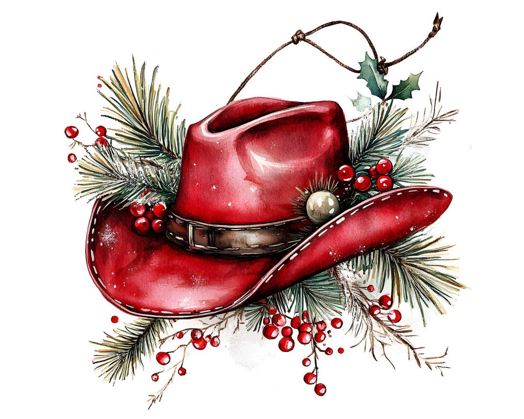 Christmas Cowboy Hat Clipart, 16 JPG, Xmas Clip Art, Paper Crafts, Card ...