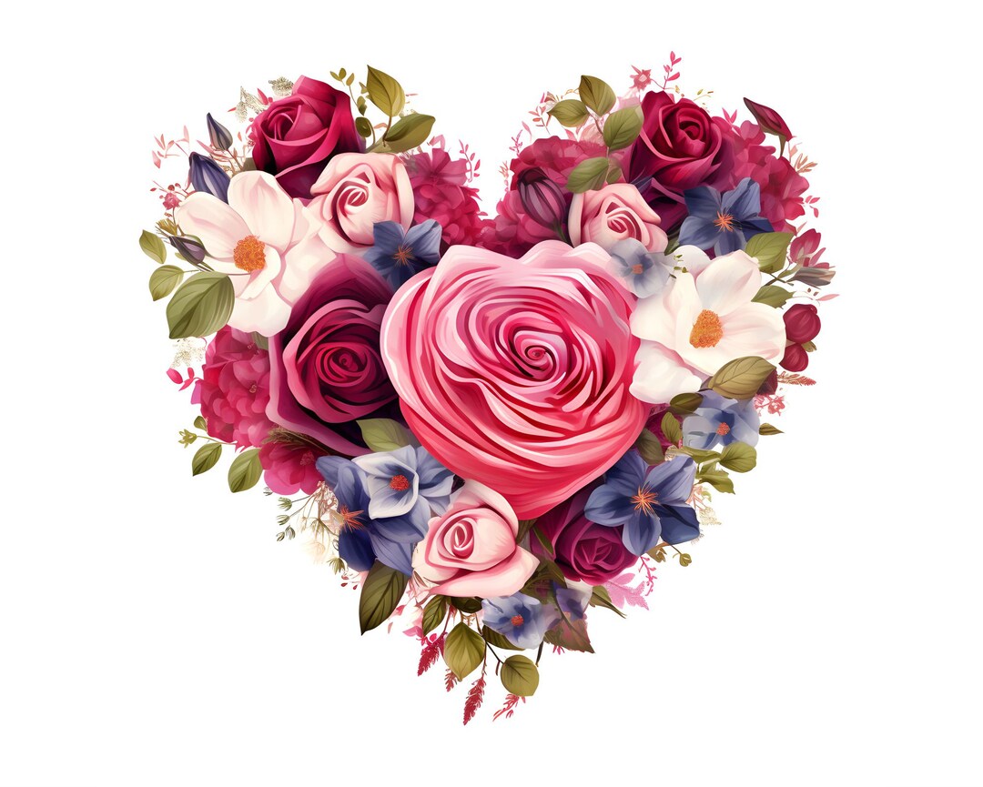 Valentine Rose Clipart, Valentine Clip Art, Flower Heart, Watercolor ...