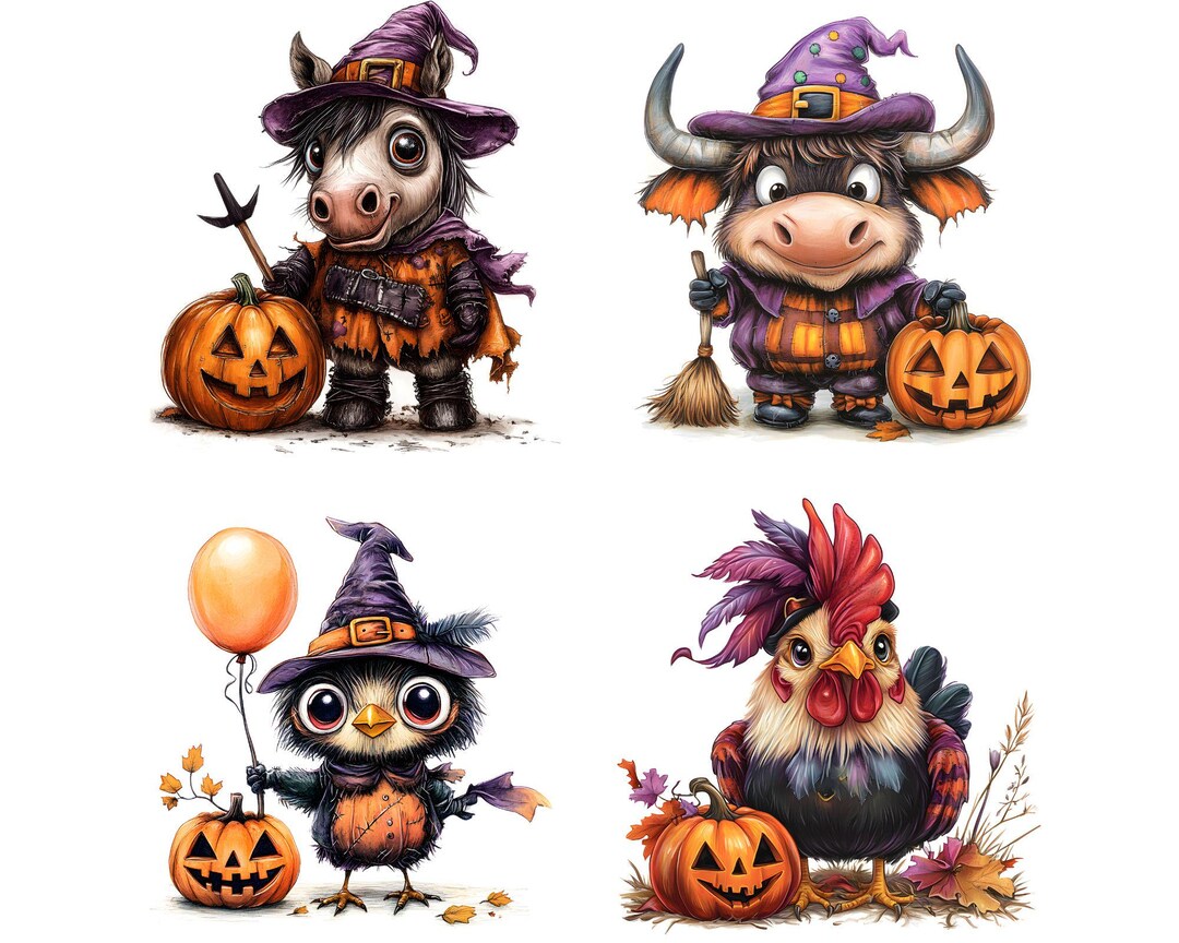 Halloween Farm Animals Clipart, 80 JPG, Whimsical Clip Art, Paper ...