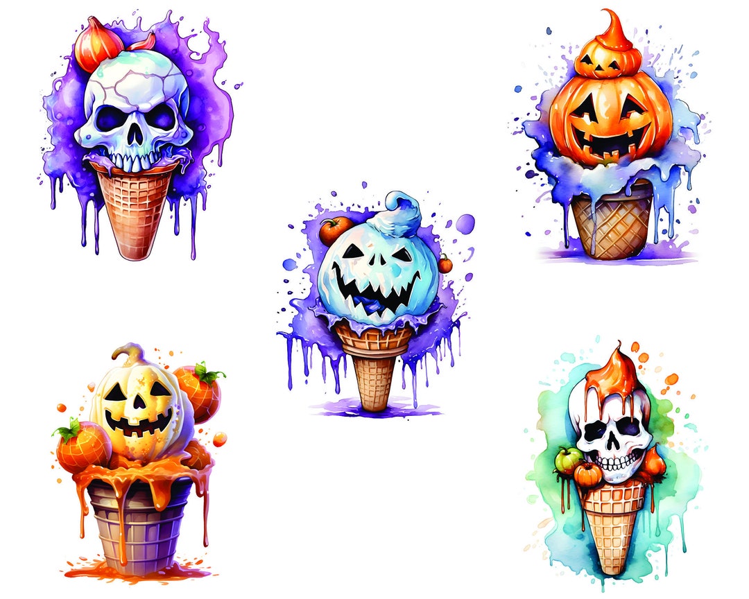 Halloween Ice Cream Clipart, 20 Jpgs, Watercolor Ice Cream, Halloween ...