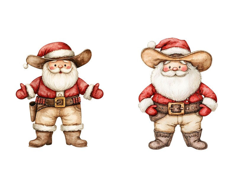 Cowboy Santa Clipart: Western Christmas 16 PNG Images (digital Download ...
