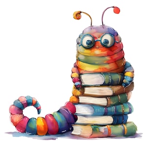 Bookworm Clipart, 12 PNG, Nerdy Worm, Reading Worm Digital Art ...