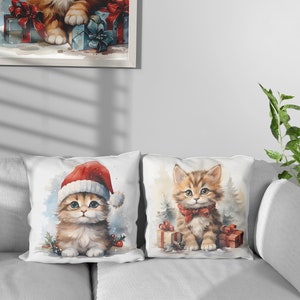 Christmas Cats Digital Paper, Printable Christmas Wall Art, Watercolor ...