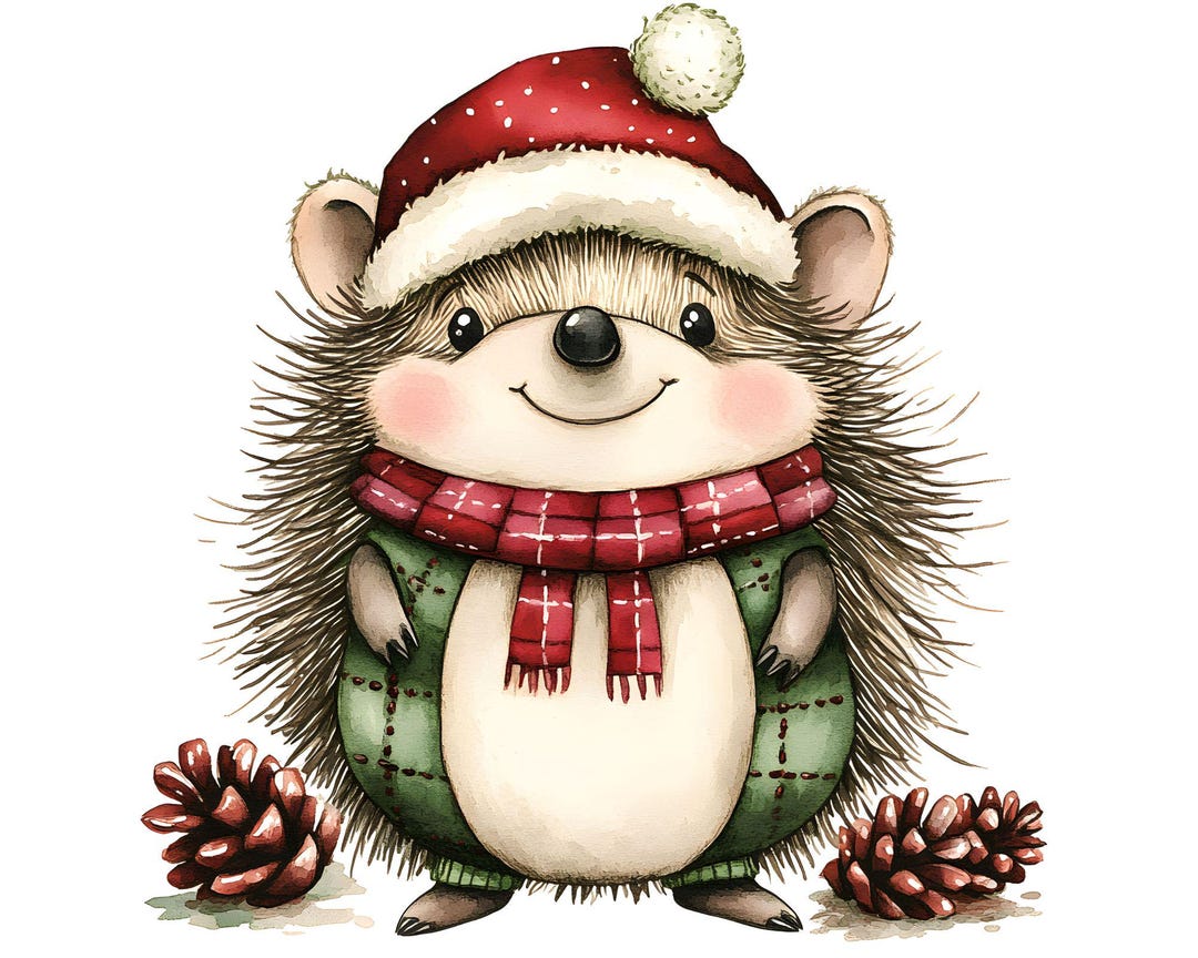 Christmas Hedgehog Clipart, 14 JPG, Whimsical Xmas Clip Art, Paper ...