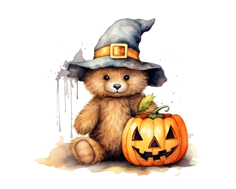 Halloween Teddy Bear Clipart, 14 JPG, Watercolor Teddy Bear, Halloween ...
