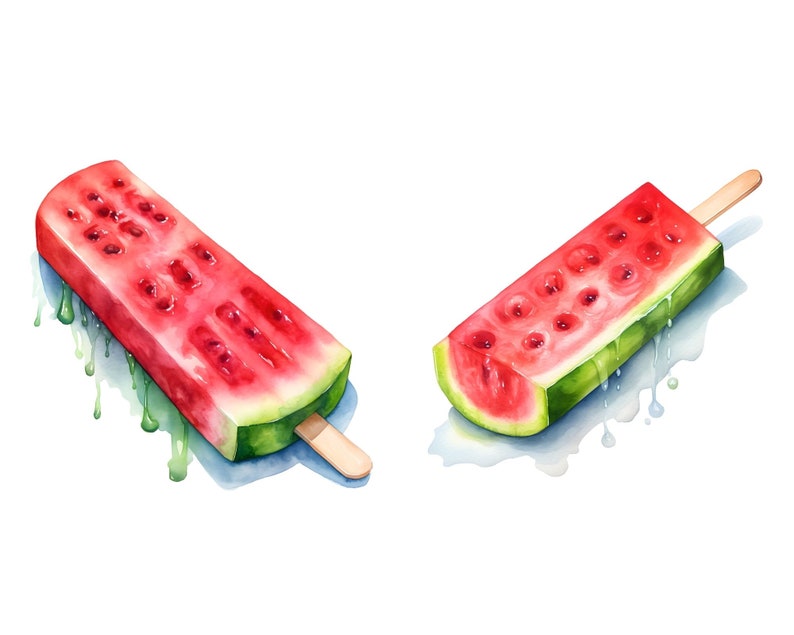 Watermelon Popsicle Clipart: 16 Watercolor Summer PNG Images (digital ...