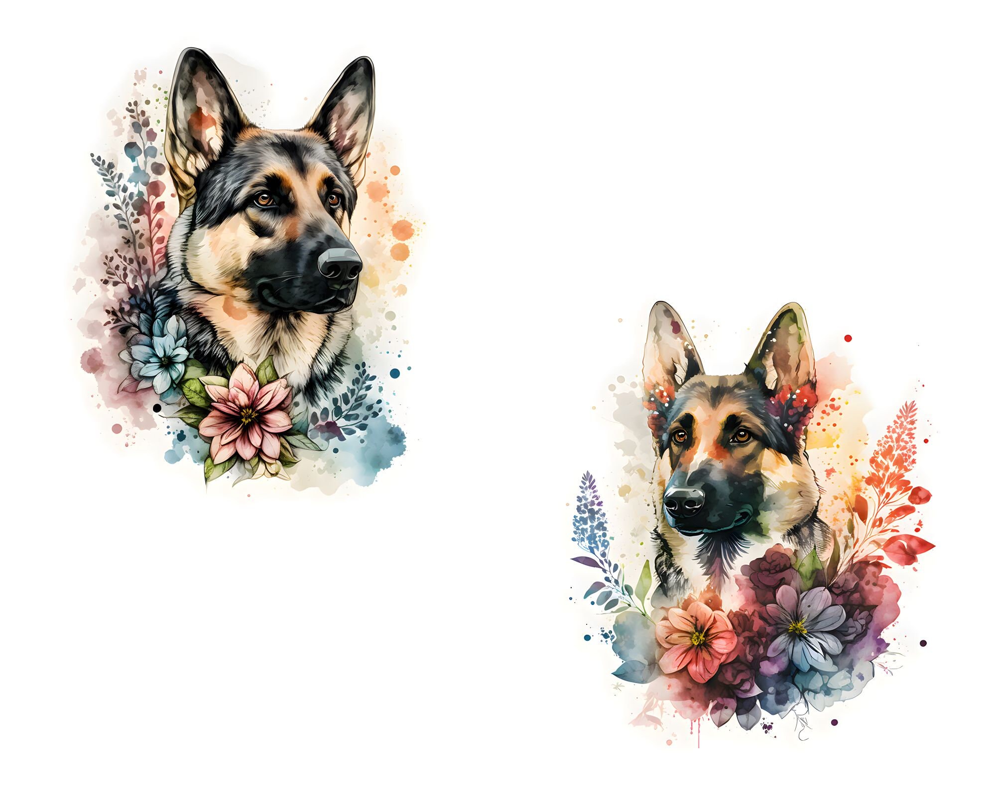 Spring German Shepherd Clipart 12 JPG Watercolor German - Etsy