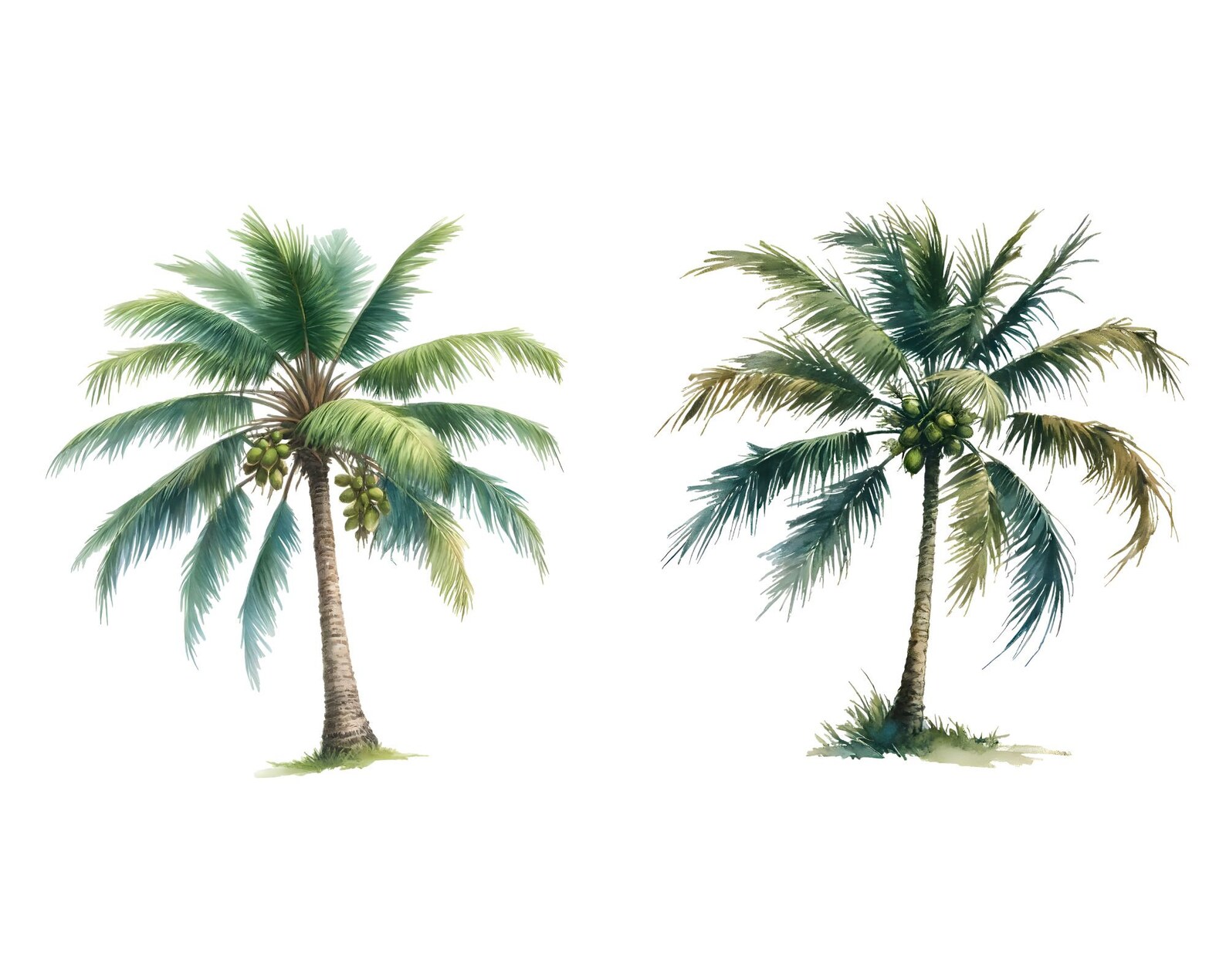 Watercolor Palm Tree Clipart, 12 Tropical PNG Images (digital Download ...