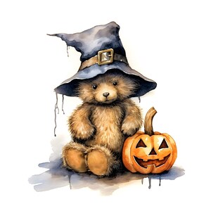 Halloween Teddy Bear Clipart, 14 JPG, Watercolor Teddy Bear, Halloween ...