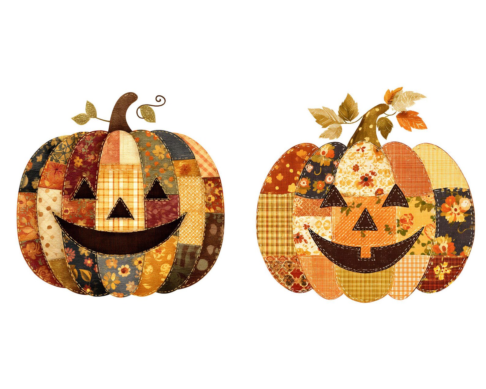 Patchwork Jack-o-lantern Halloween Clipart – 14 JPG Files | Quilted ...