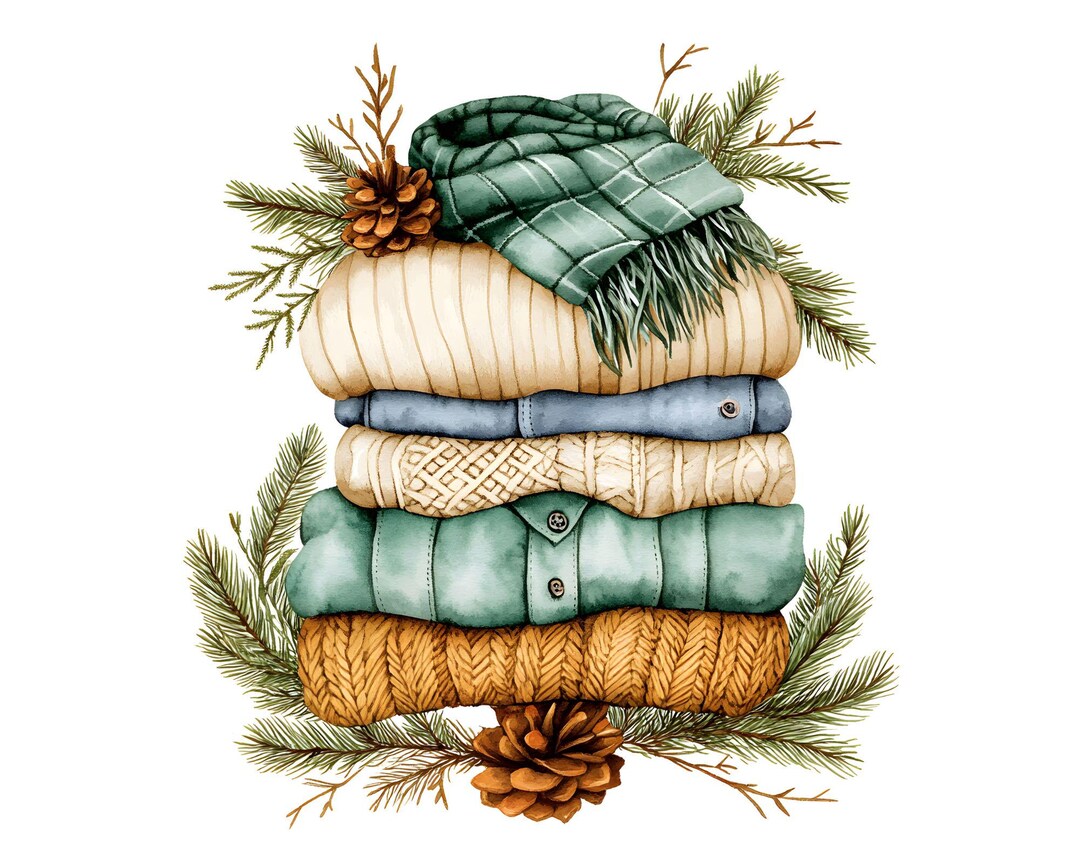 Watercolor Winter Clothes Clipart: Stacked Sweaters JPG (digital ...