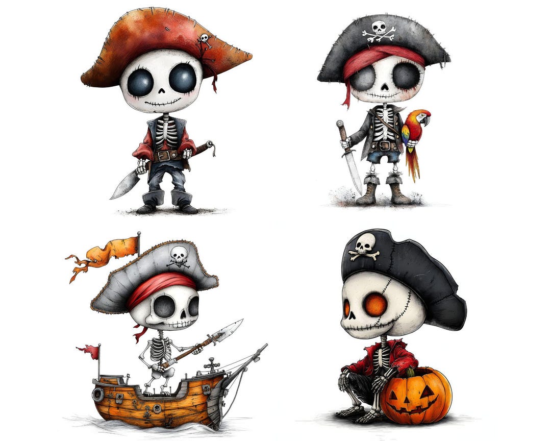 Pirate Skeleton Clipart, 40 JPG, Printable Halloween Pirate Clip Art ...