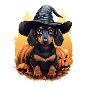 Halloween Dachshund Clipart, 12 Jpgs, Watercolor Halloween, Halloween ...