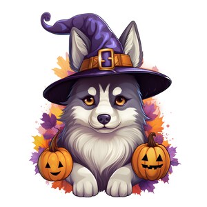 Halloween Siberian Husky Clipart, 12 Jpgs, Watercolor Halloween ...