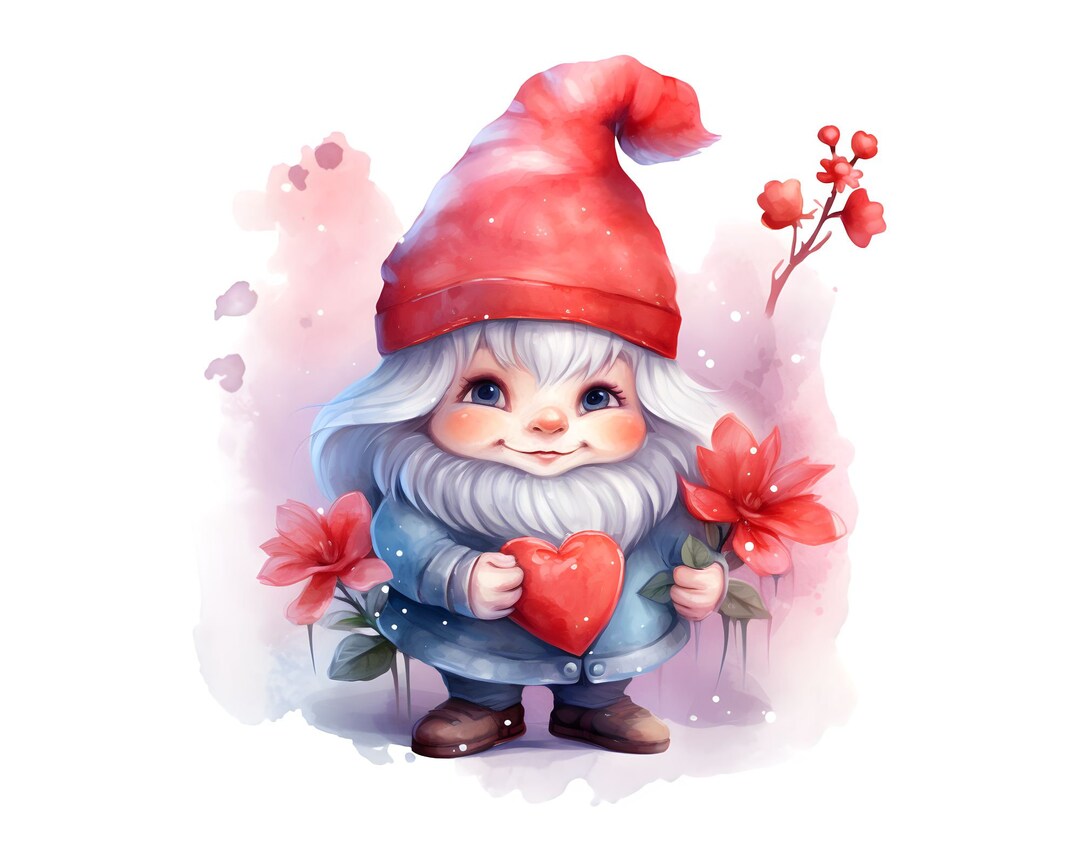 Watercolor Valentine Gnome Clipart, 18 PNG, Valentine Day Clipart ...