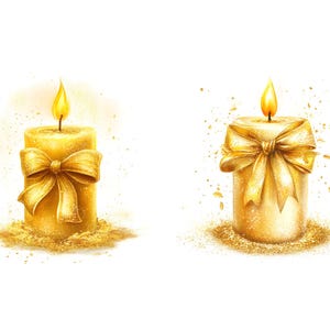 Golden Candle Clipart, 16 JPG, Watercolor Christmas Candle, Card Making ...