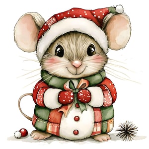 Cute Christmas Mouse Clipart, 14 JPG, Whimsical Xmas Clip Art, Paper ...