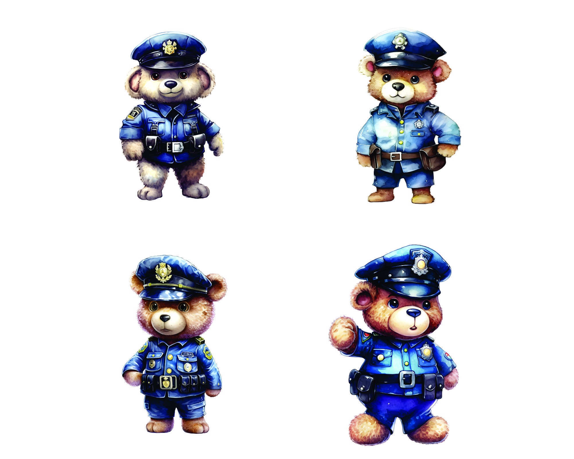 Teddy Bear Watercolor Clipart Police Teddy Bear Teddy Bear - Etsy