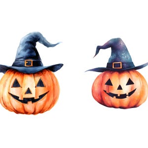 Watercolor Halloween Pumpkin Clipart: Witch Hat, Spooky Illustration ...