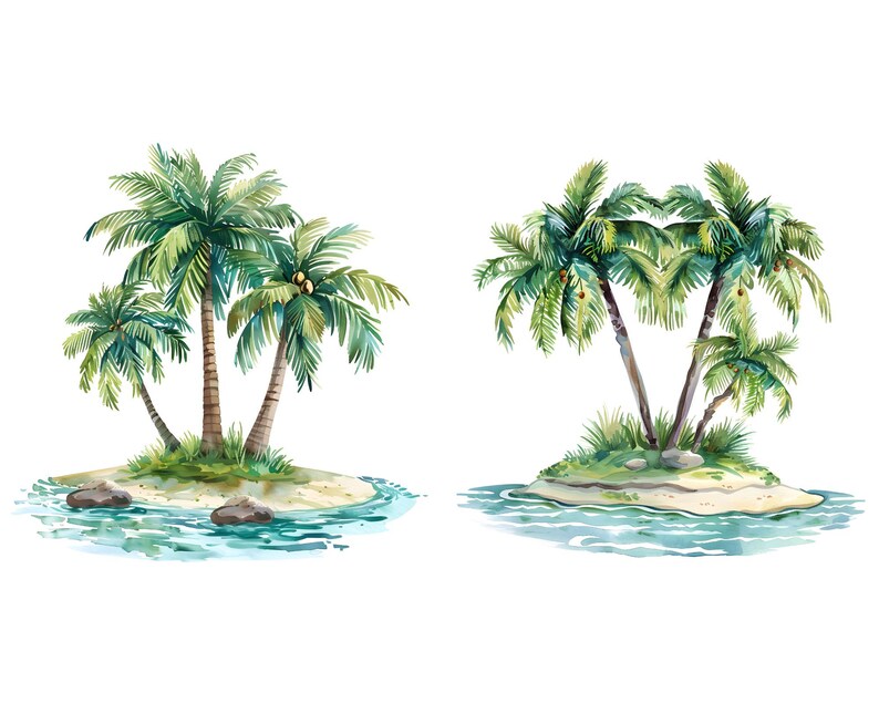 Watercolor Palm Tree Clipart, 16 JPG, Tropical Clip Art, Digital Paper ...