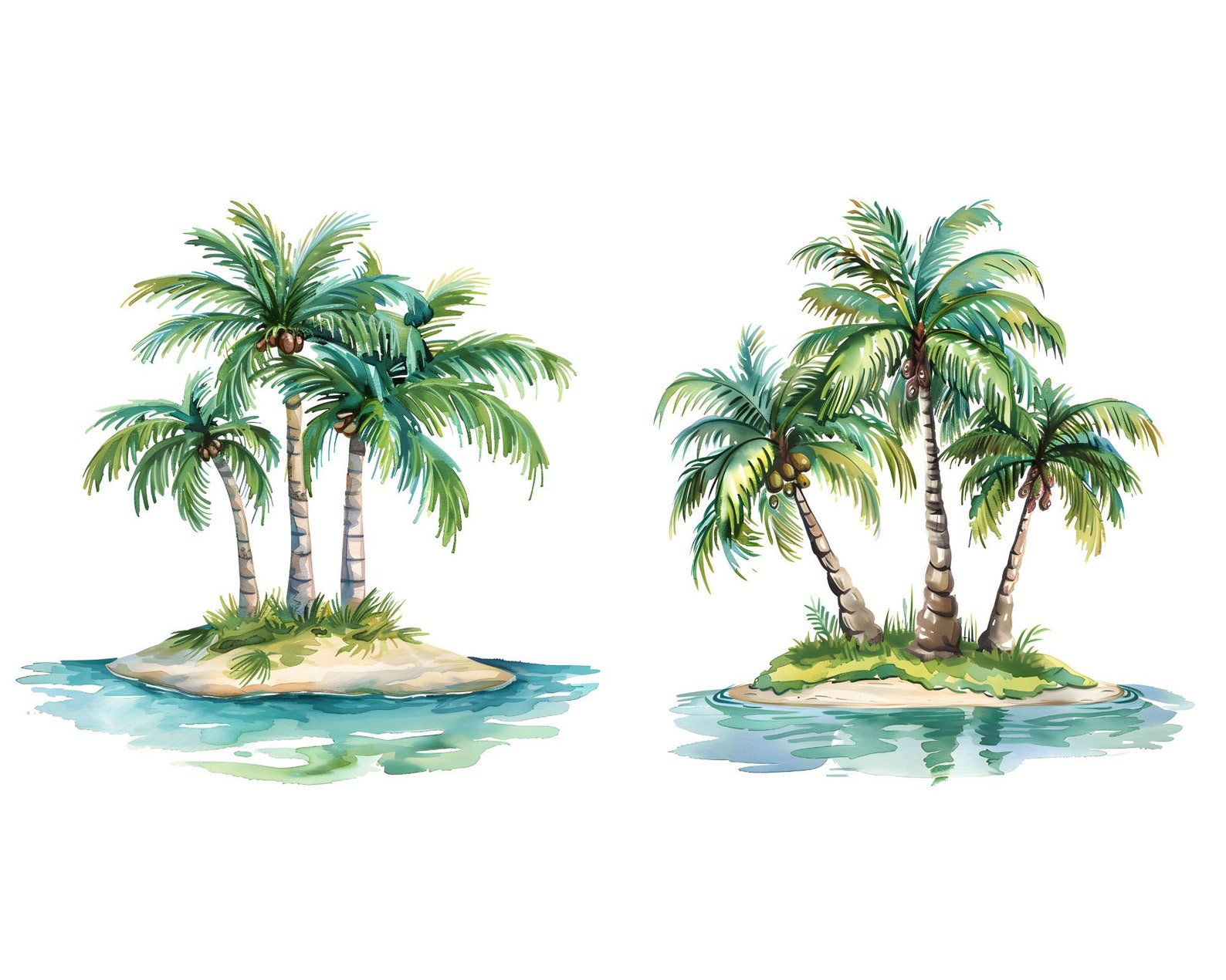 Watercolor Palm Tree Clipart, 16 JPG, Tropical Clip Art, Digital Paper ...