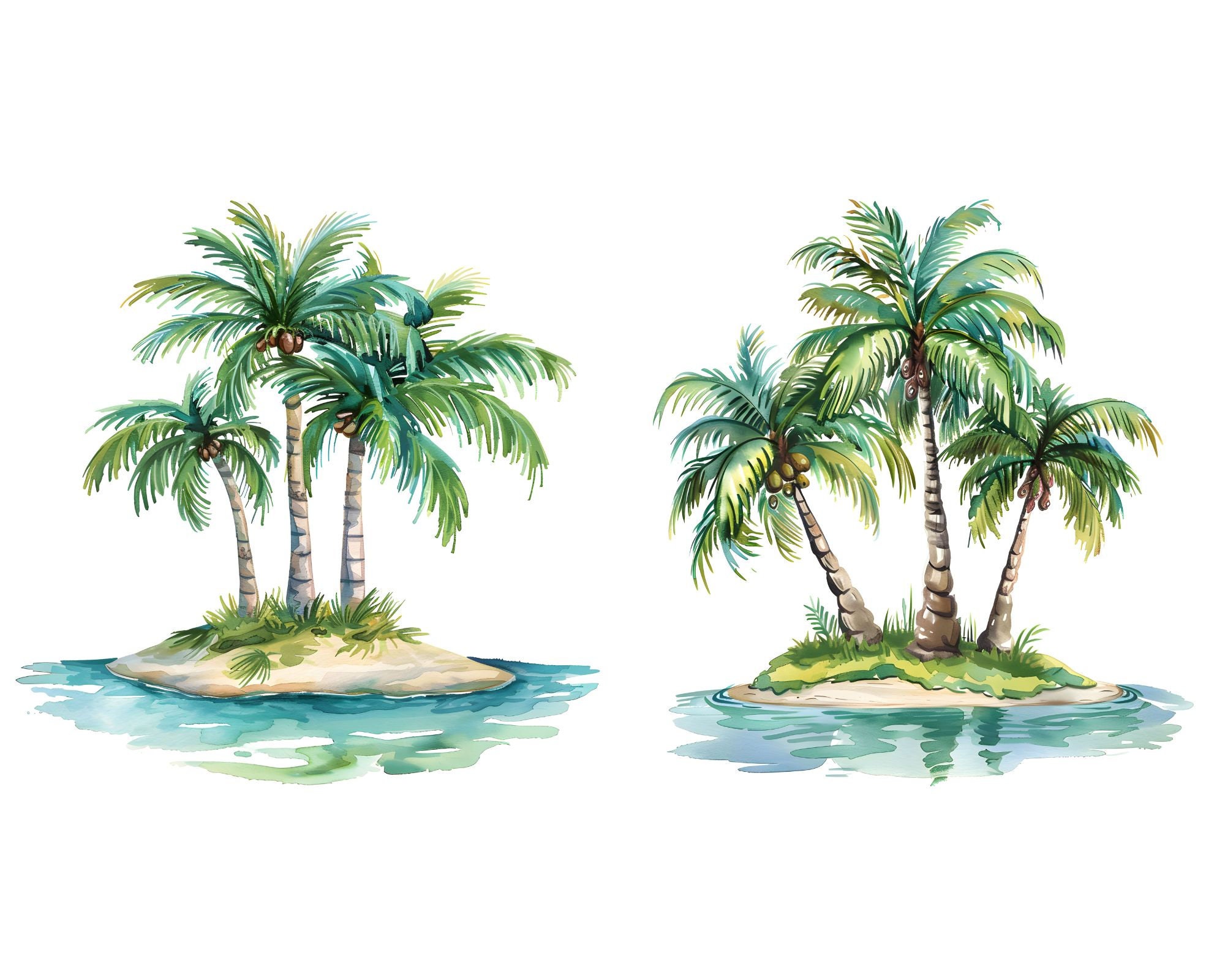 Watercolor Palm Tree Clipart, 16 JPG, Tropical Clip Art, Digital Paper ...