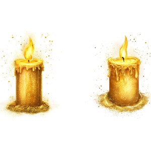 Golden Candle Clipart, 16 JPG, Watercolor Christmas Candle, Card Making ...