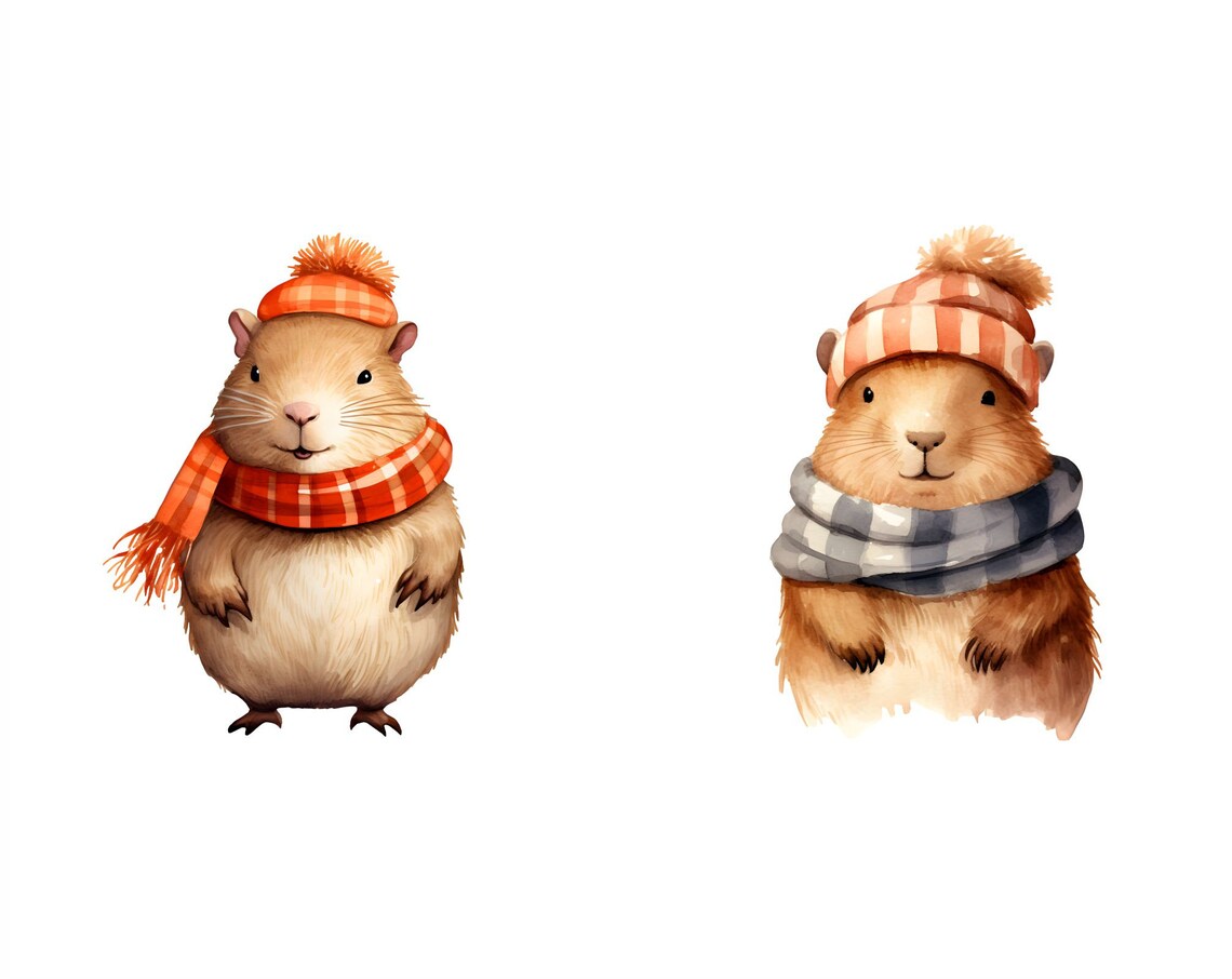 Winter Capybara Clipart, 10 PNG, Winter Clipart, Animal Clipart, Animal ...