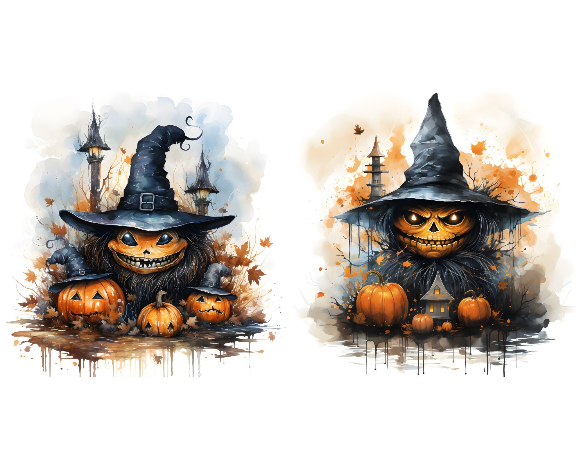 Scary Pumpkin Clipart 12 Jpgs Halloween Pumpkin Witch Hat - Etsy UK