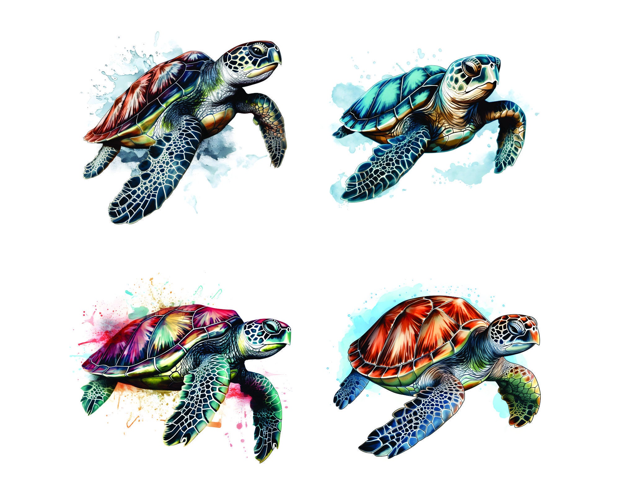Watercolor Sea Turtle Clipart, 14 High Quality Jpgs, Sea Turtle Art ...