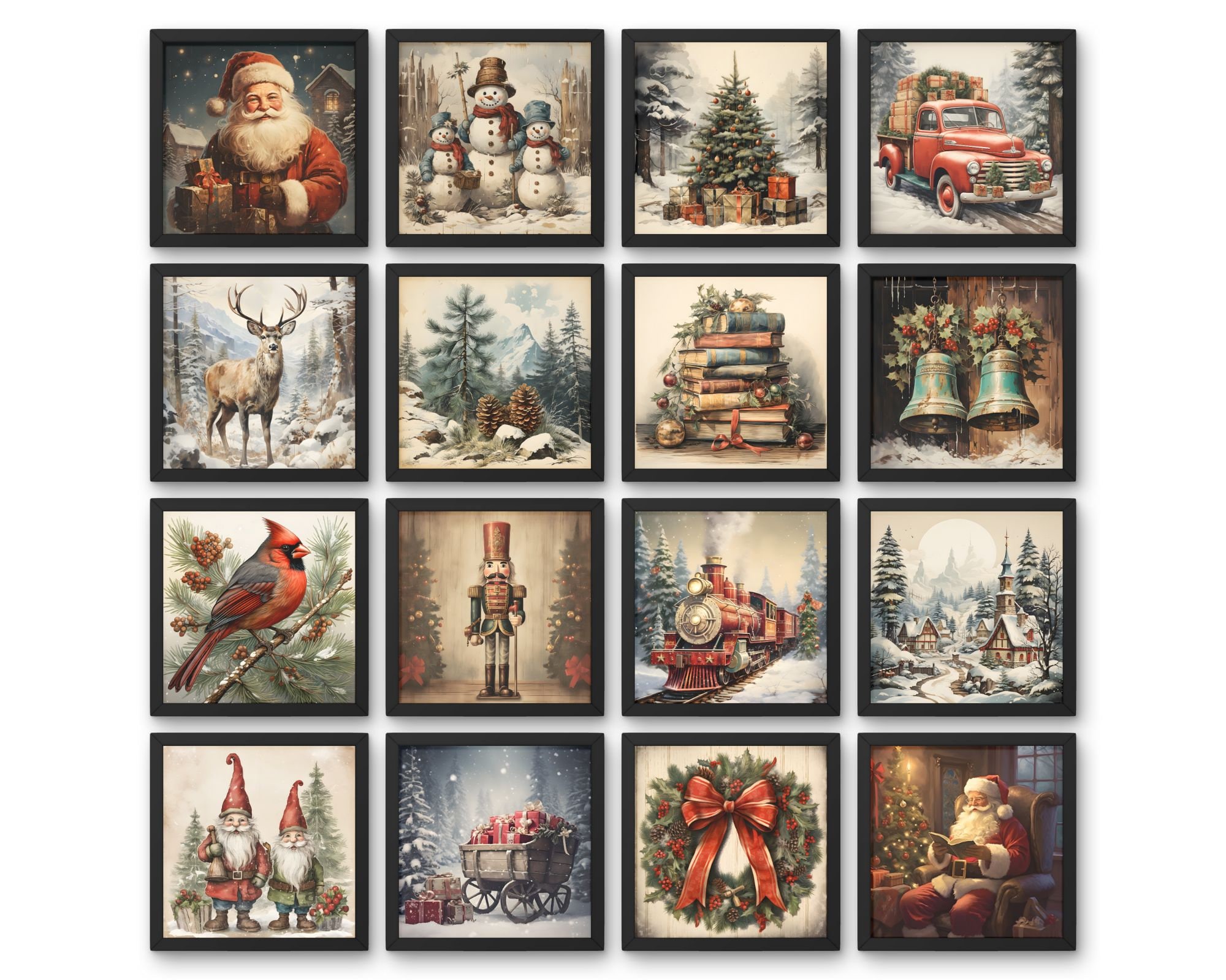 Vintage Christmas Wall Art Prints: Square Holiday Decor (digital ...