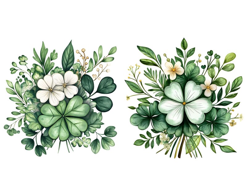 St. Patrick's Day Watercolor Clipart: Lucky Clover Floral (16 JPG ...