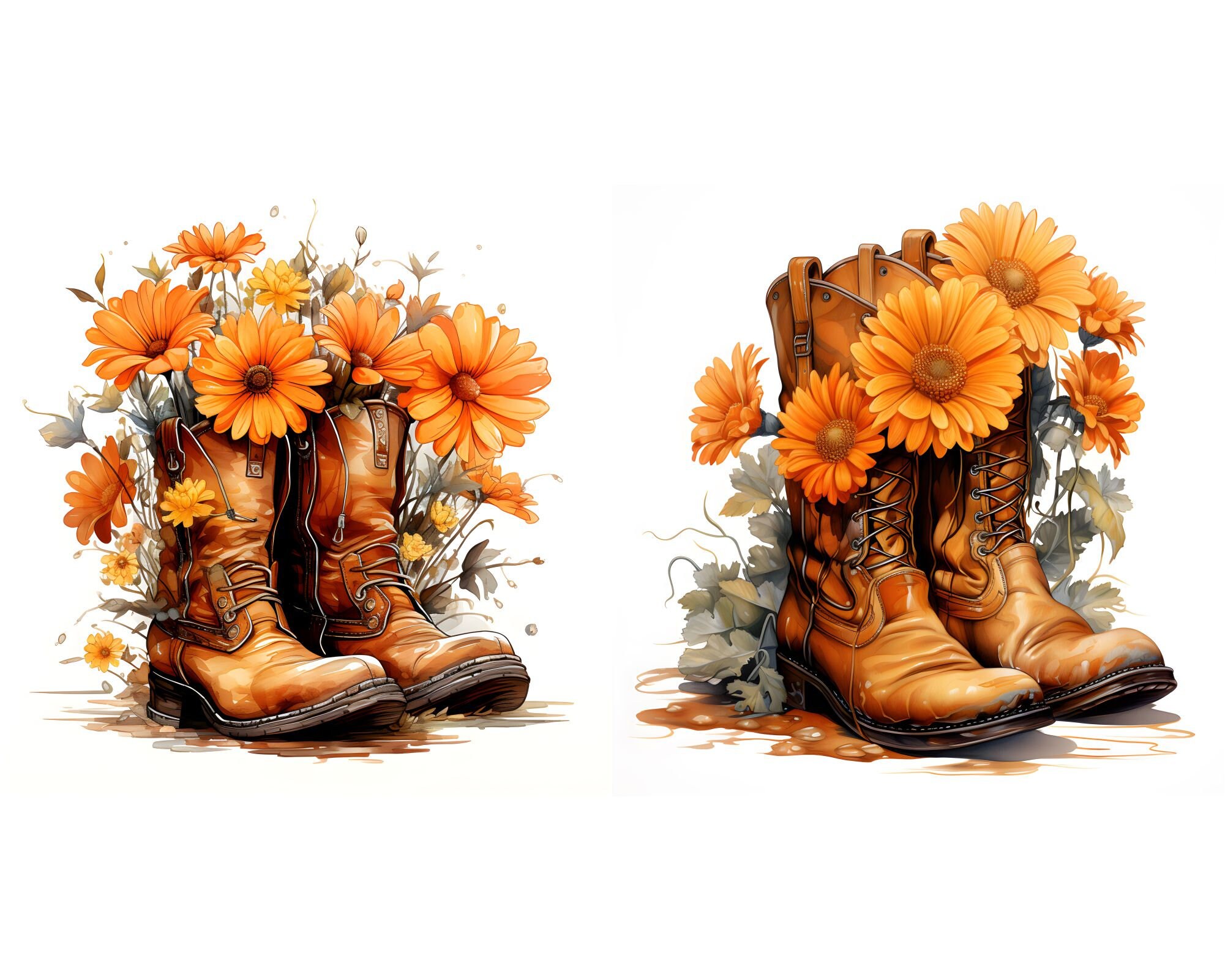 Boots With Flowers Clipart 12 High-quality JPG Floral Boots - Etsy