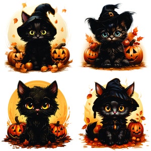 Cute Halloween Cat Clipart, 12 Jpgs, Halloween Clipart, Halloween Cat ...