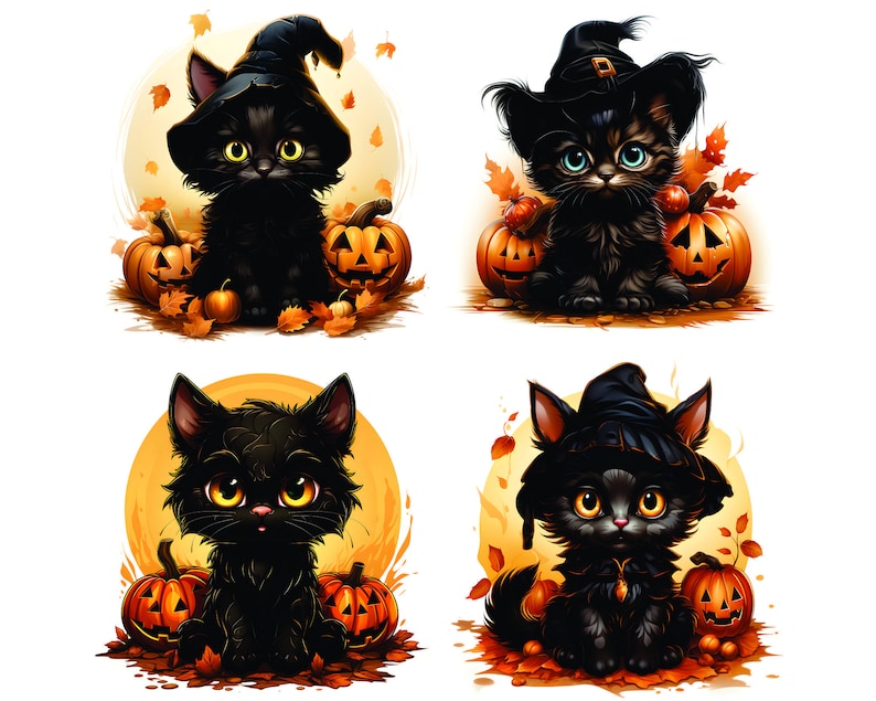 Cute Halloween Cat Clipart 12 Jpgs Halloween Clipart - Etsy