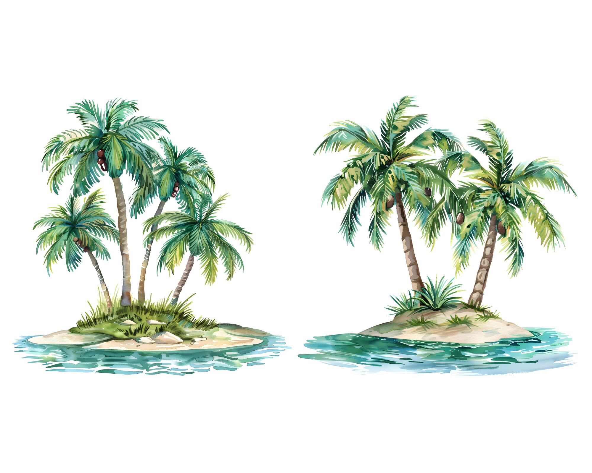 Watercolor Palm Tree Clipart, 16 JPG, Tropical Clip Art, Digital Paper ...