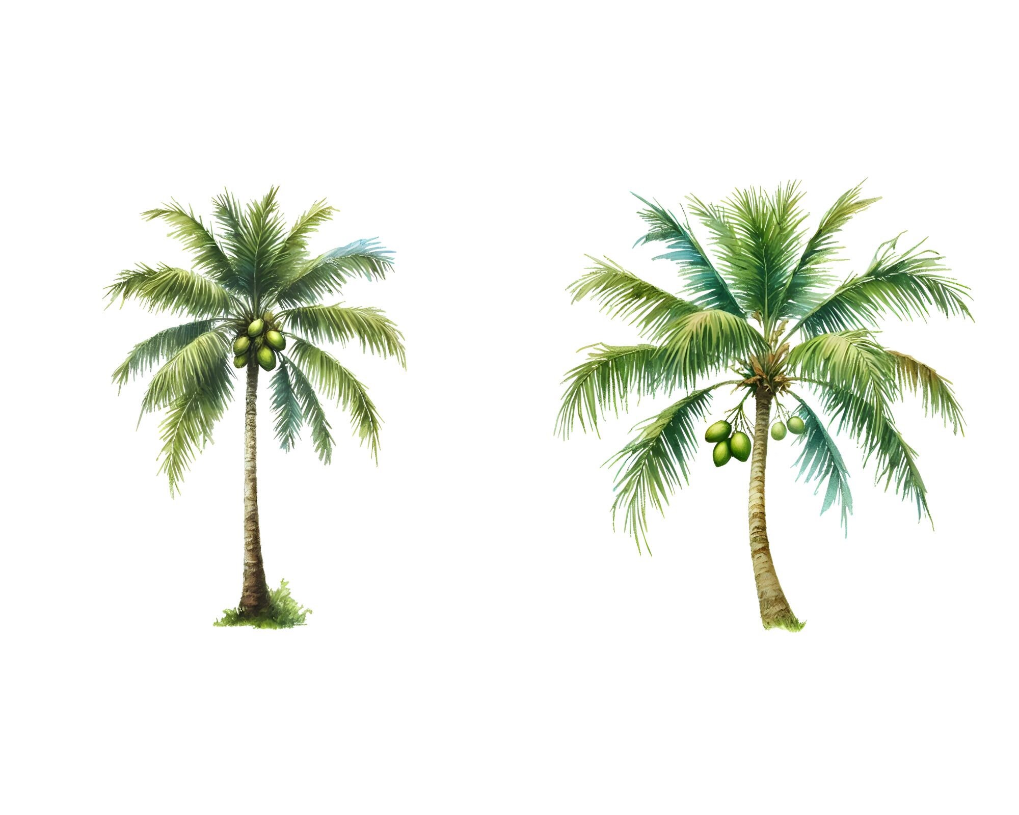 Watercolor Palm Tree Clipart, 12 Tropical PNG Images (digital Download ...