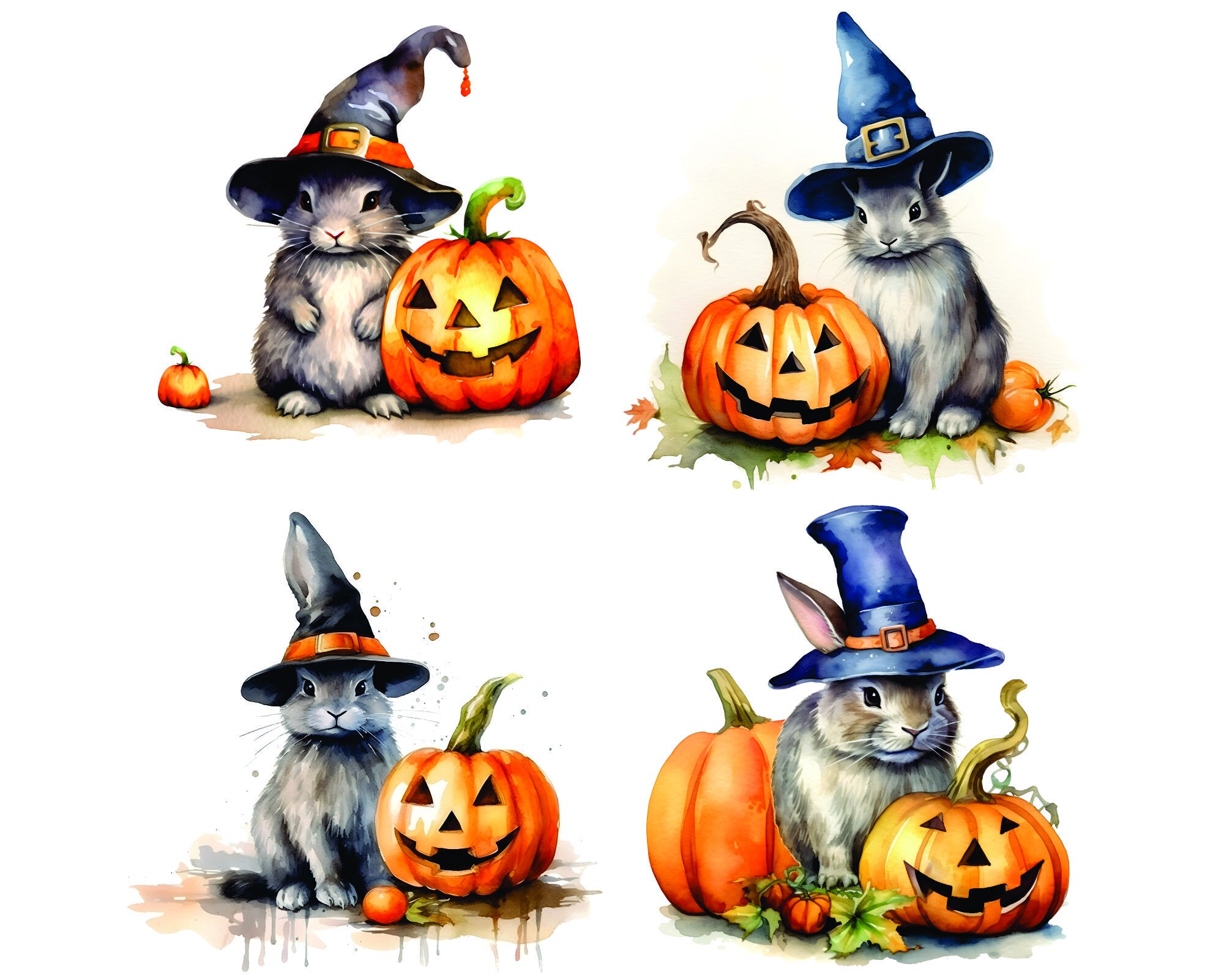 Halloween Rabbit Clipart 16 Jpgs Watercolor Rabbit - Etsy