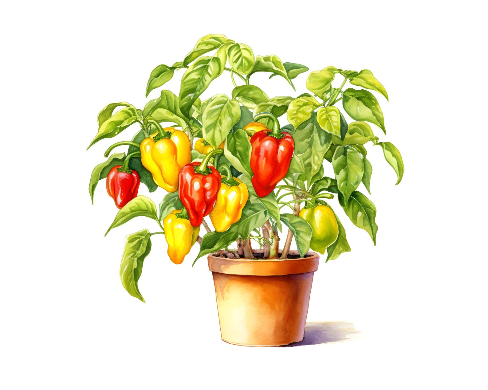 Watercolor Pepper Clipart: Potted Peppers, Food Art (digital Download ...
