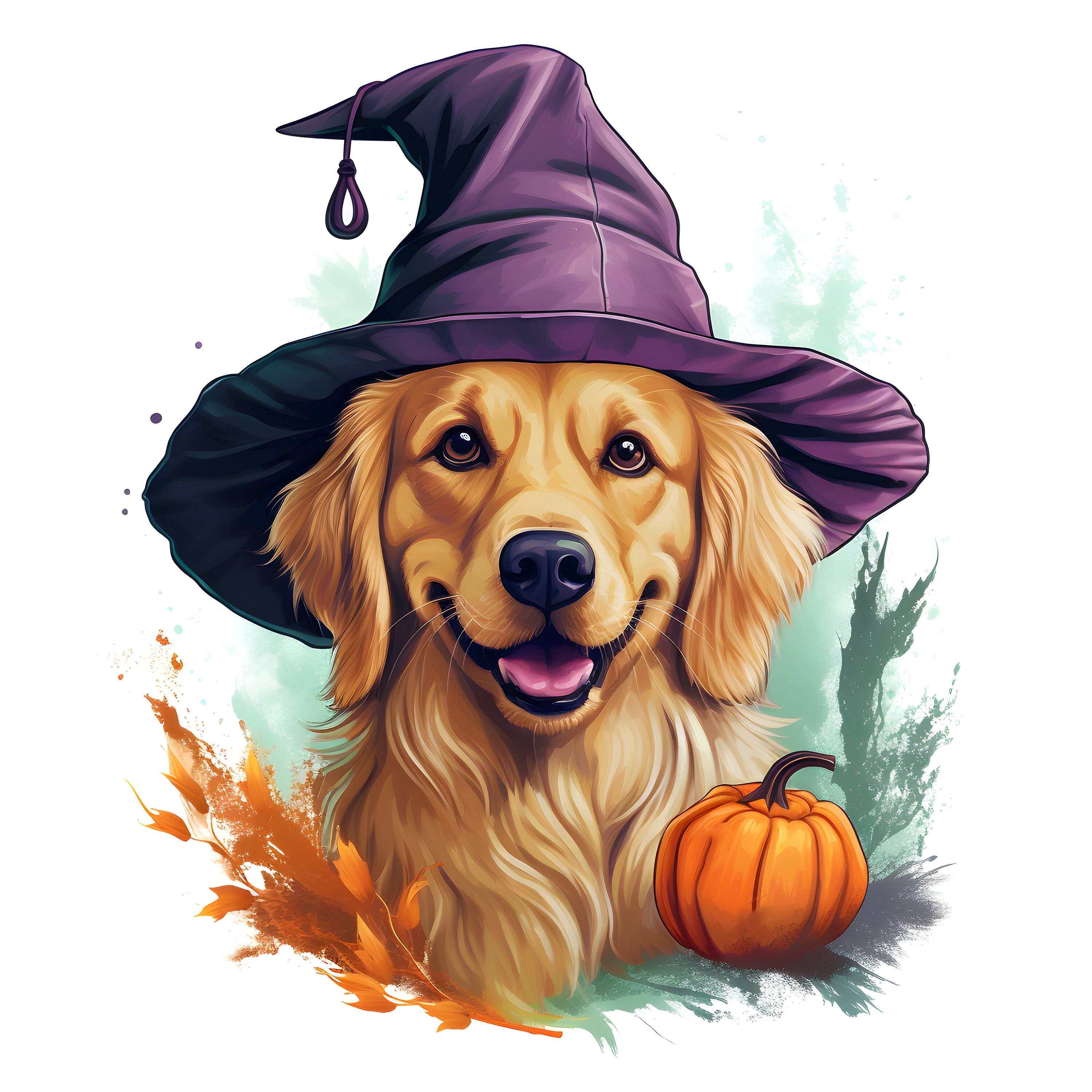 Halloween Golden Retriever Clipart 12 Jpgs Watercolor Witch - Etsy