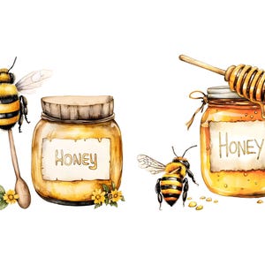 Watercolor Honey Jar Clipart, Bee and Honey Illustration, Honeycomb Art ...