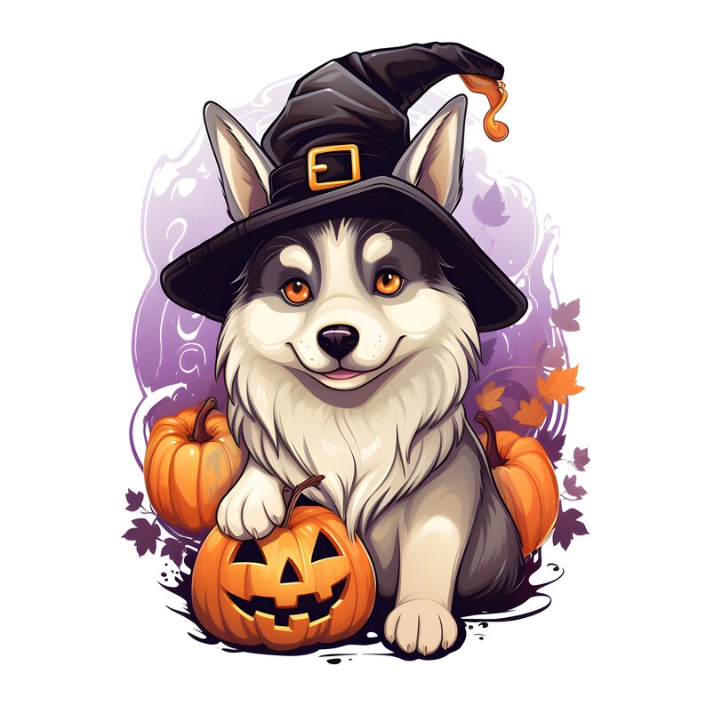 Halloween Siberian Husky Clipart 12 Jpgs Watercolor - Etsy