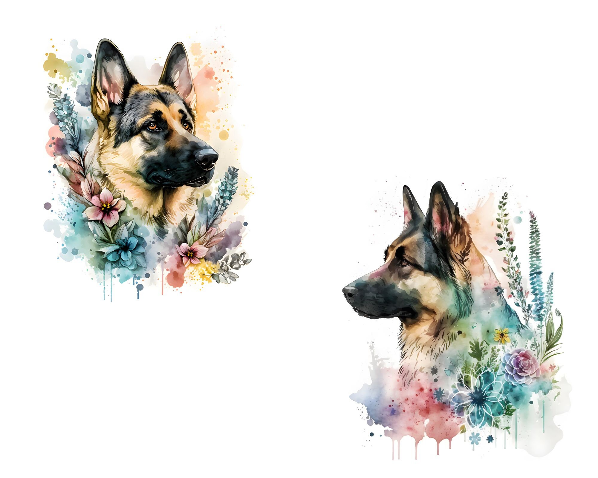 Spring German Shepherd Clipart 12 JPG Watercolor German - Etsy