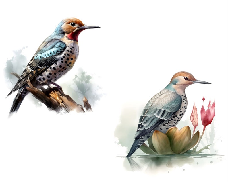 Northern Flicker Clipart, 14 Jpgs, Watercolor Northern Flicker ...