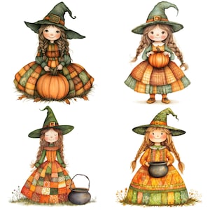 Cute Little Witch Clipart, 20 JPG, Patchwork Witch Clip Art, Card ...