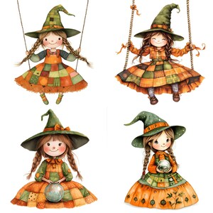 Cute Little Witch Clipart, 20 JPG, Patchwork Witch Clip Art, Card ...