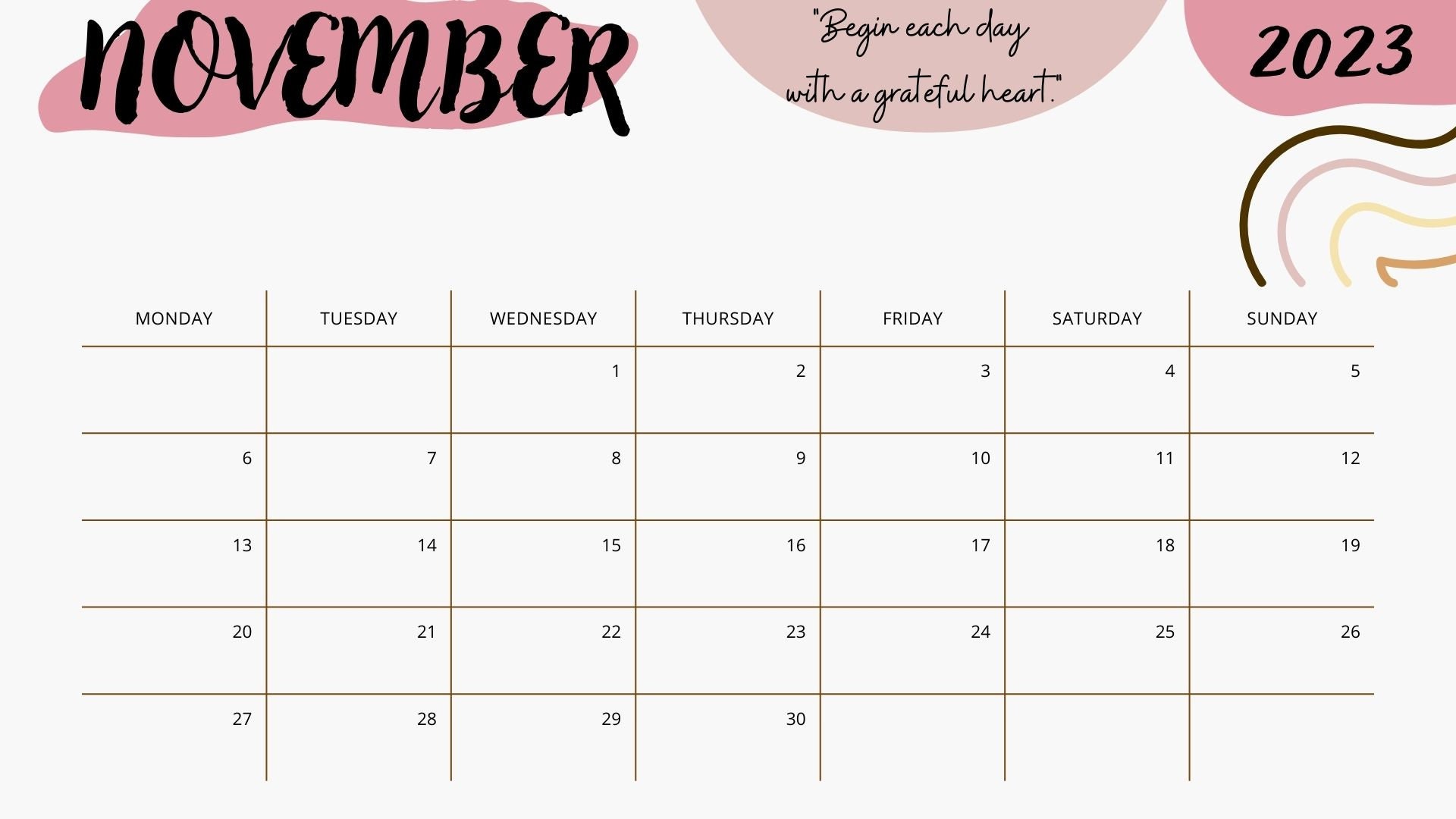 Minimalist Monthly Calendar 2023, Printable Mothly Planner, Positive ...
